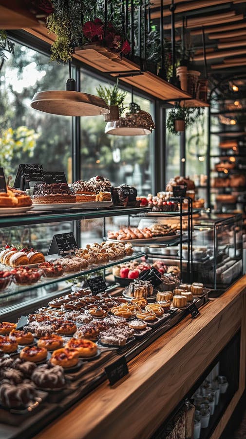 A Bakery with an Inviting Counter Filled with Pastries and Cakes Stock ...