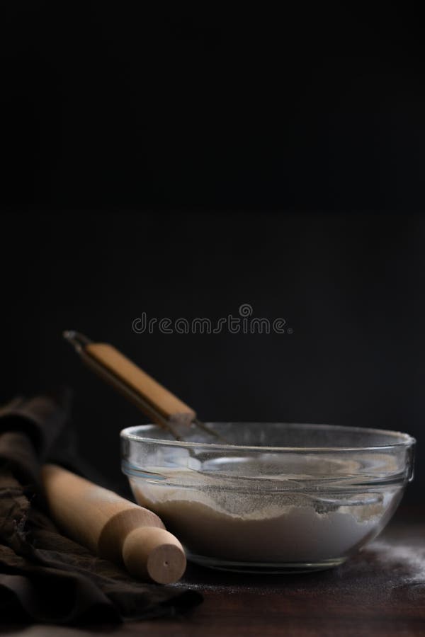 Bakery Items - Flour and Eggs on Dark Background, Healthy Basic Baking ...