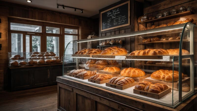 A Bakery with a Large Display Case Full of Bread Stock Illustration ...