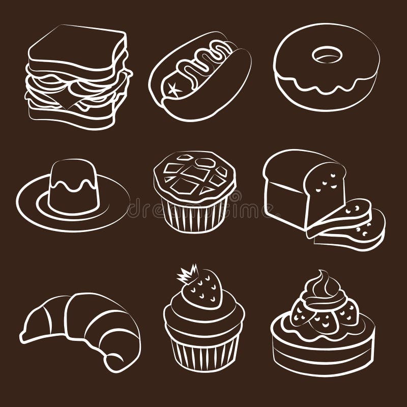 Bakery Line Art Doodle Style Stock Vector - Illustration of baked ...