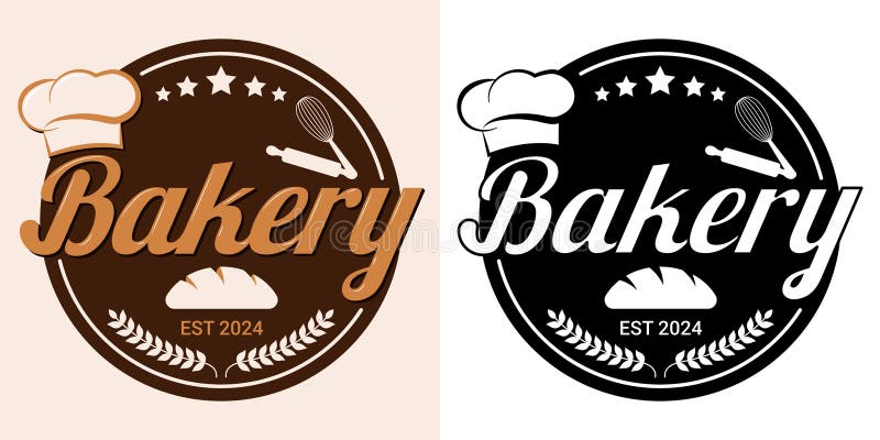 Bakery Logo with Bread, Wheat Grain, Chef Hat and Making Equipment ...