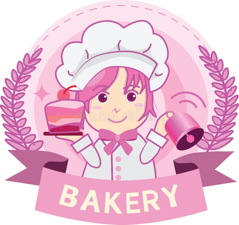 Bakery Logo Cute Girl Character Selling Cake Stock Vector ...