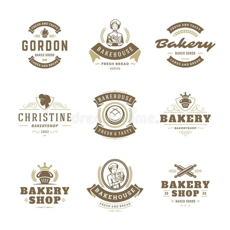 Bakery Logos and Badges Design Templates Set Vector Illustration. Stock ...