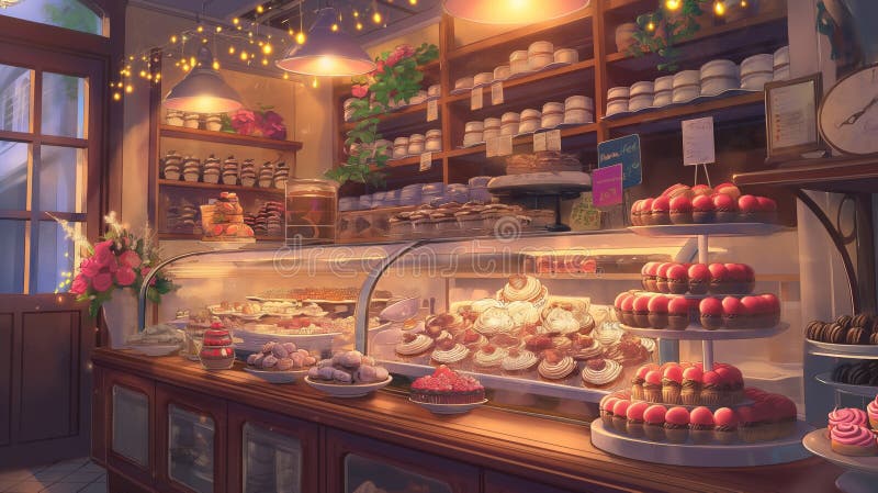 A Bakery with a Lot of Pastries and Cakes. Anime Background Stock Image ...