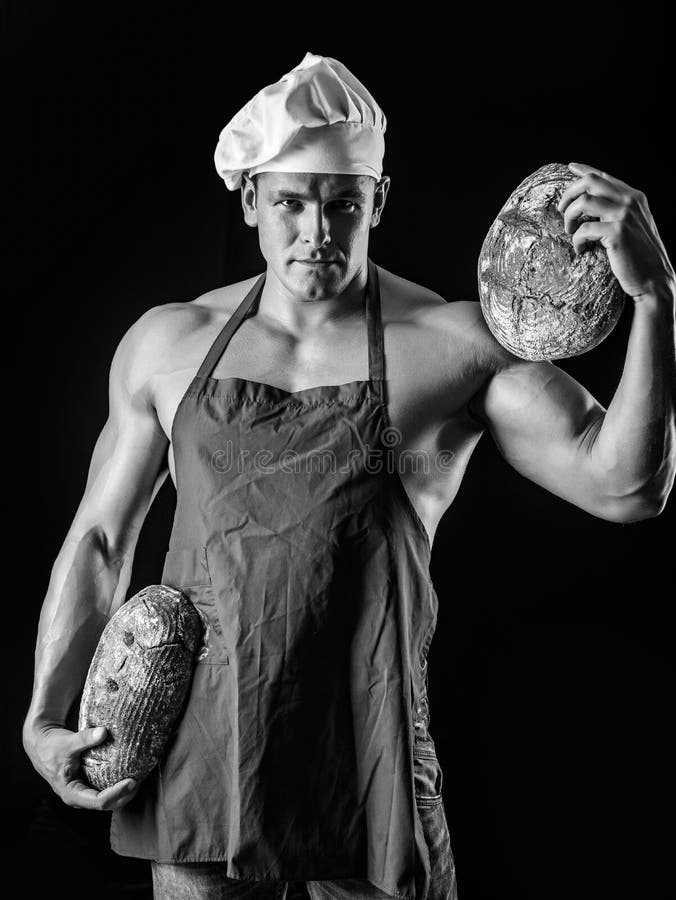 Bakery Man. Guy with Bread. Cooking and Baking. Stock Photo - Image of ...