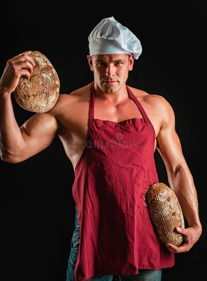 Bakery Man. Guy with Bread. Cooking and Baking. Stock Photo - Image of ...