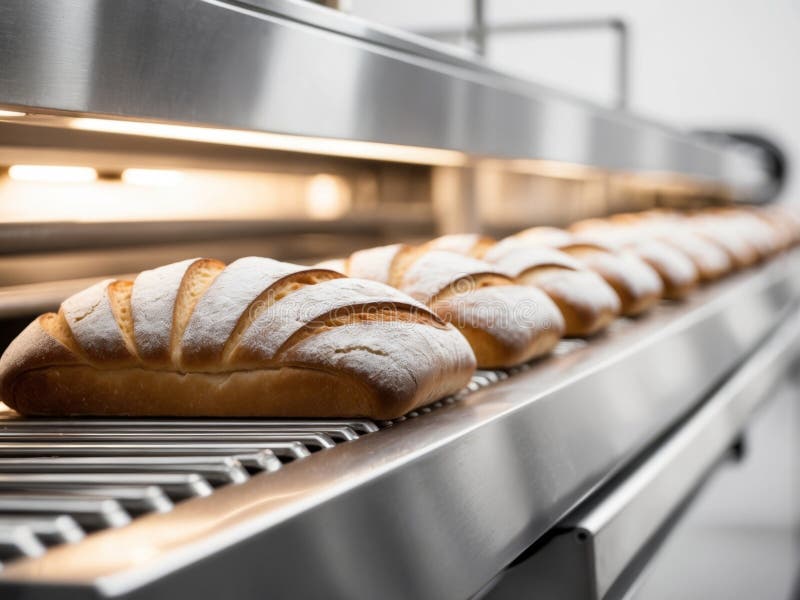 Bakery Manufacturing Process Closeup Shot of Fresh Bread Baked ...