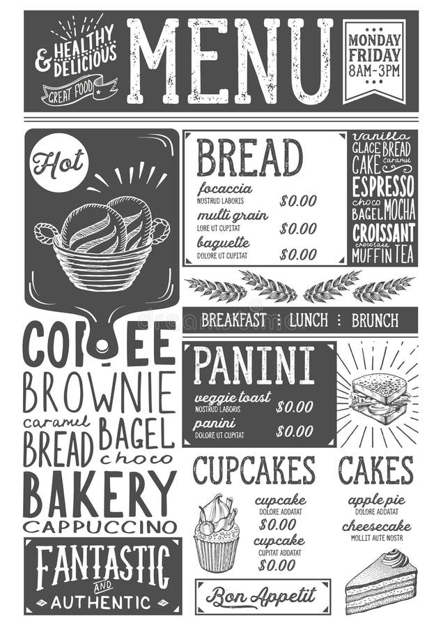 Bakery Dessert Menu for Restaurant. Design Template on Chalkboard ...