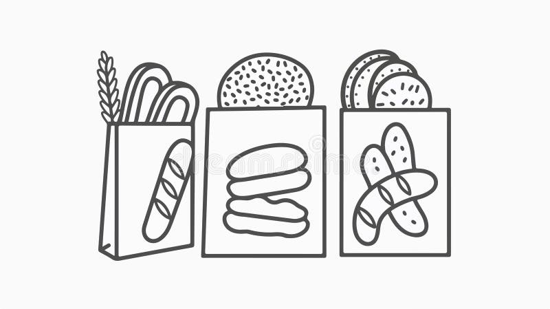 Bakery Outline Icons in Paper Bag: Professional Baking Illustration ...
