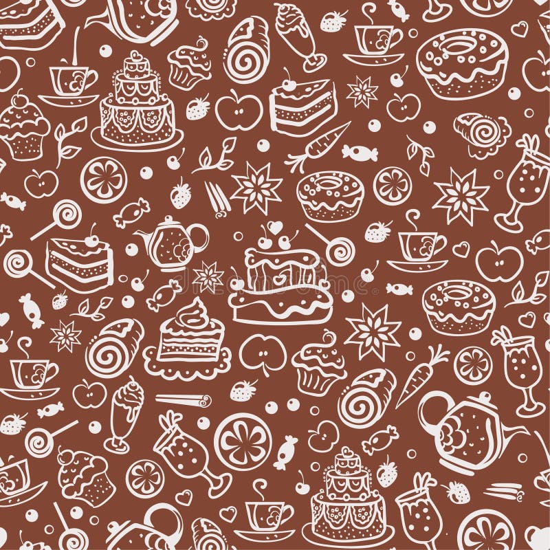 Bakery Pattern, Hand Drawn Line Art Vector Illustration Stock Vector ...
