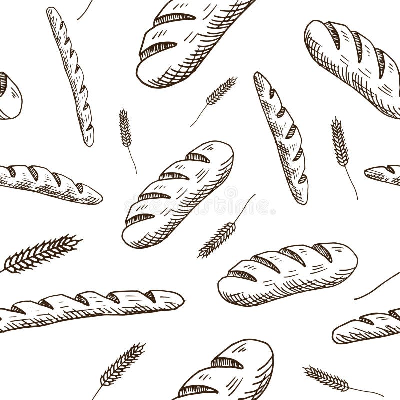 Bakery Pattern. Hand Drawn Bread Products on White Background. Sketch ...