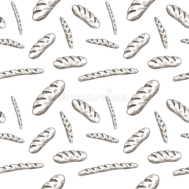 Bakery Pattern. Hand Drawn Bread Products on White Background. Sketch ...