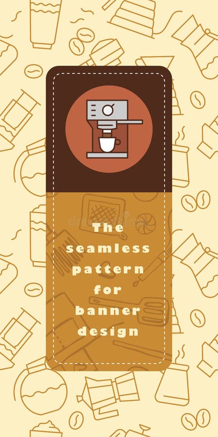 Coffee Shop Seamless Pattern. Cafe Banner Design and Coffee Tag Label ...