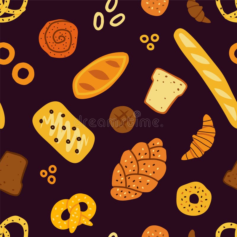 Seamless Pattern of Bread and Bakery Products Stock Vector ...