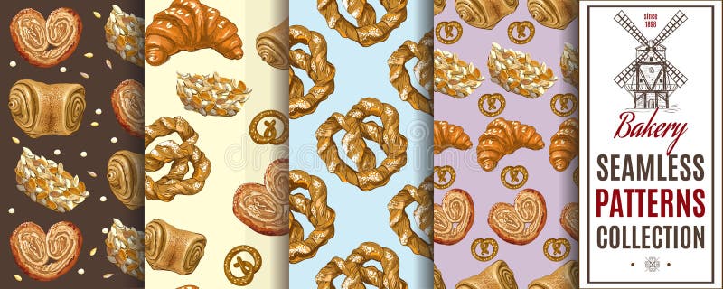 Bakery patterns set stock vector. Illustration of mill - 68342943