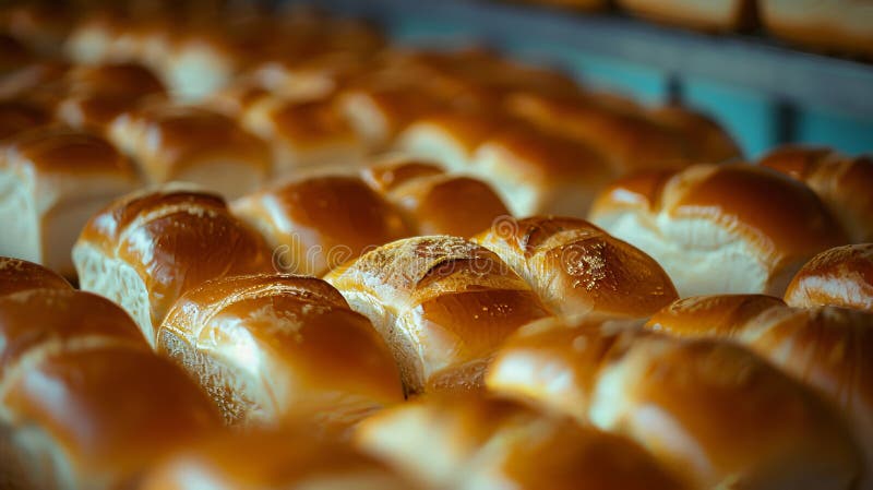 A Bakery Production Line with Freshly Baked Bread Loaves and Ample Copy ...