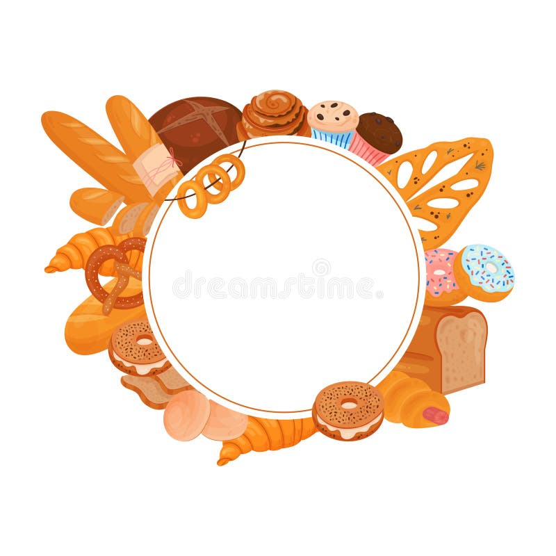 Bakery Products Circle Frame Stock Vector - Illustration of snack ...
