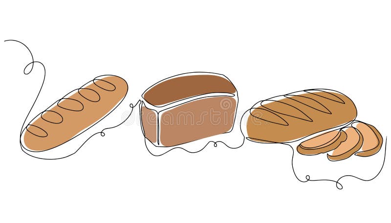 Bakery Products in Continuous Line Drawing Style. Black Line Sketch on ...