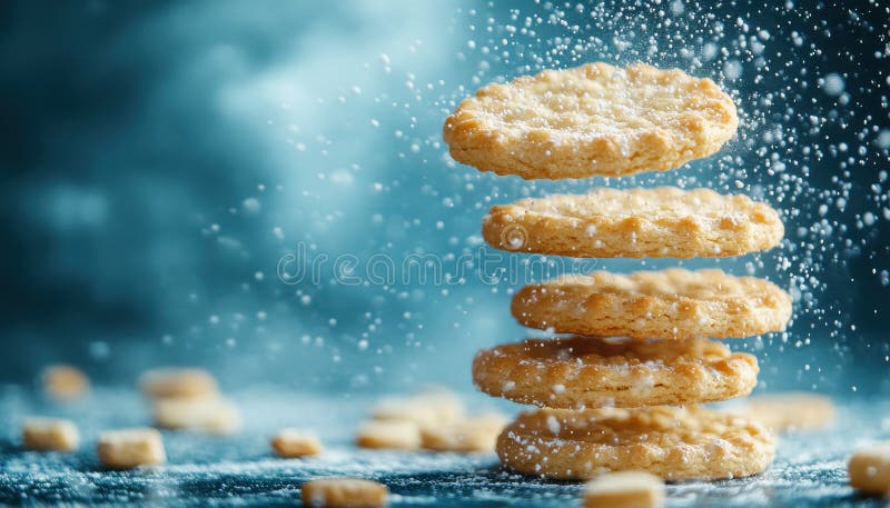 Bakery Products Take Flight with a Cookie Descending Amid Flour Dust ...