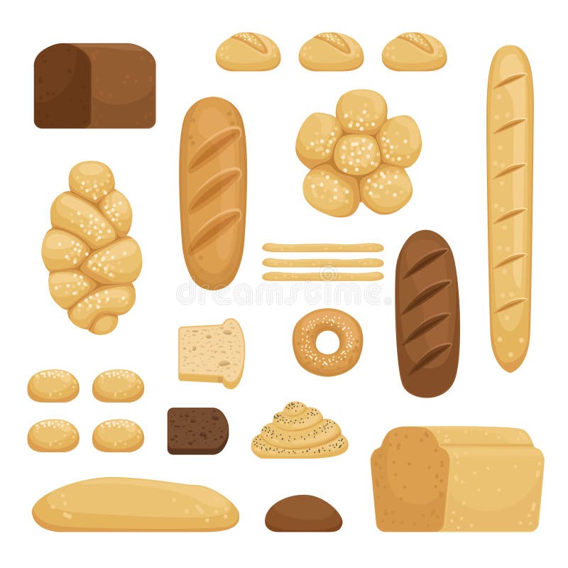 Bakery Products. Vector Illustration of Different Breads in Cartoon ...