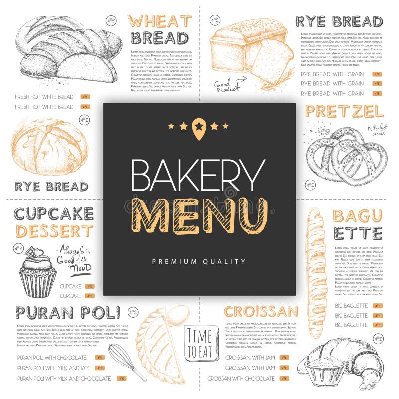 Bakery Restaurant Menu Design with Hand Drawing Different Kinds of ...