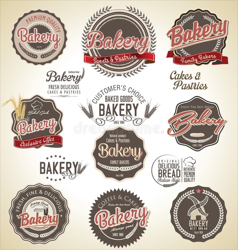 Bakery Retro Labels Collection Stock Illustration - Illustration of ...