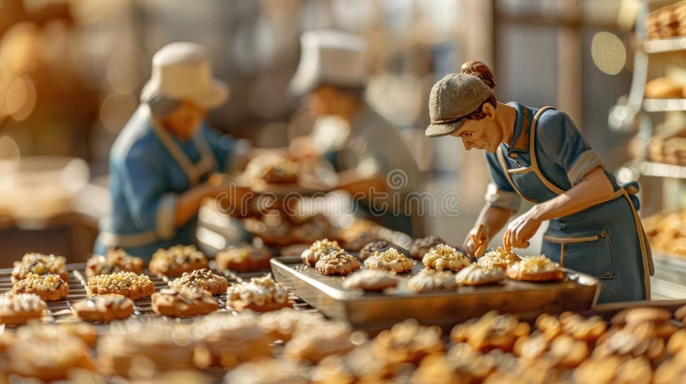 Miniature Baker Decorating Delicious Cookies in a Sunny Bakery Stock ...