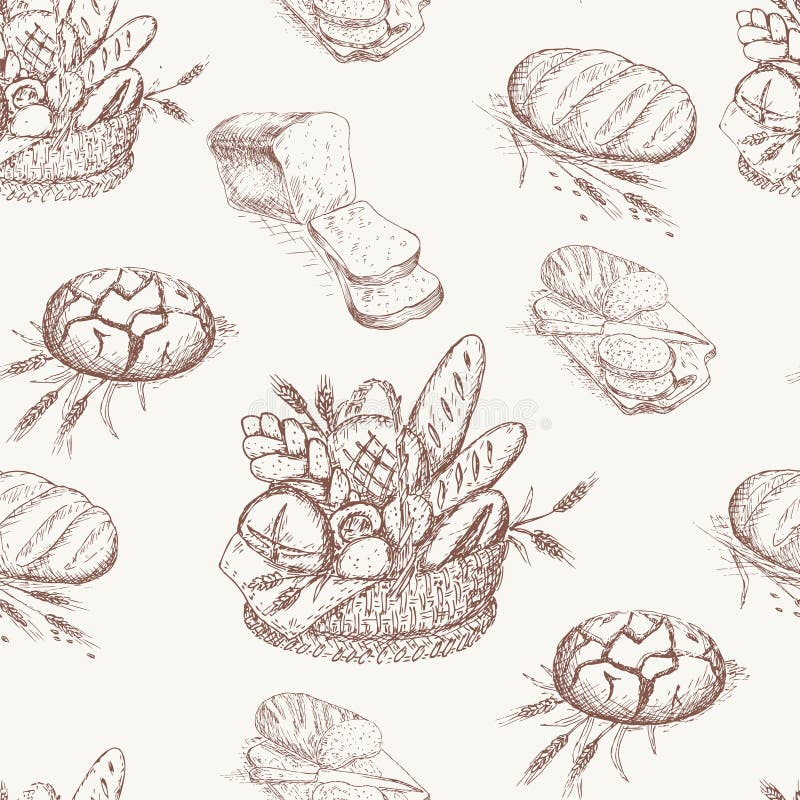 Bread Seamless Pattern. Vintage Sketch Bakery Repeating Vector ...