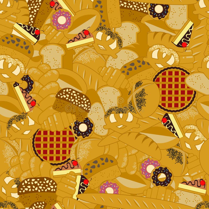Bakery Seamless Pattern. Different Types of Bread Products Stock Vector ...