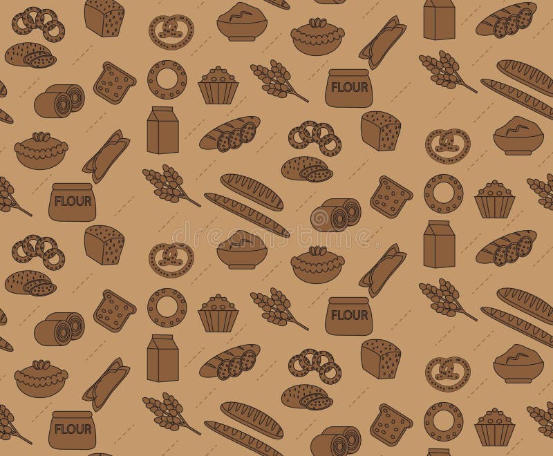 Bakery Seamless Pattern. Line, Outline, Doodle Style. Bread and Buns ...