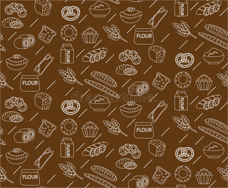 Bakery Seamless Pattern. Line, Outline, Doodle Style. Bread and Buns ...