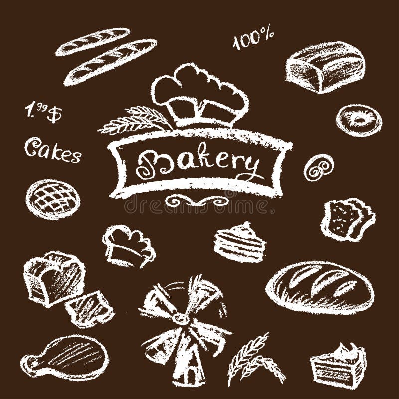 Bakery Set Elements Chalkboard, Vector. Stock Vector - Illustration of ...