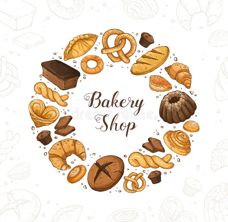 Fresh bread circle poster stock vector. Illustration of brick - 158714407