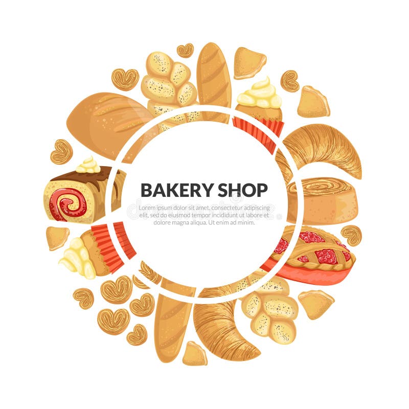 Bakery Shop Banner Template with Fresh Baking Products of Round Shape ...