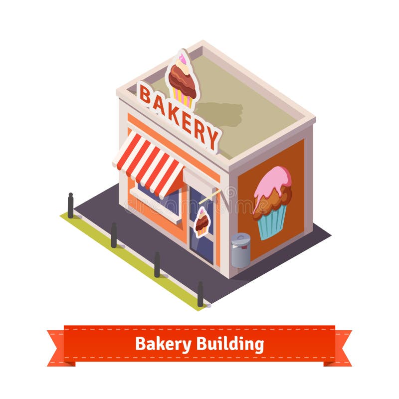 Bakery Shop Building Facade with Signboard Stock Vector - Illustration ...