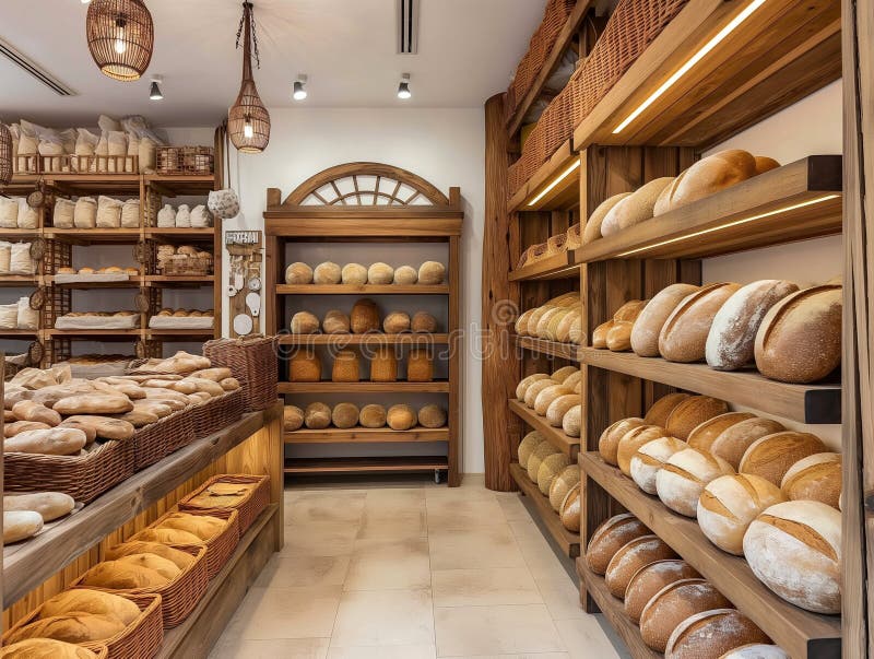 Bakery Shop Filled with Shelves of Fresh Bread Stock Photo - Image of ...