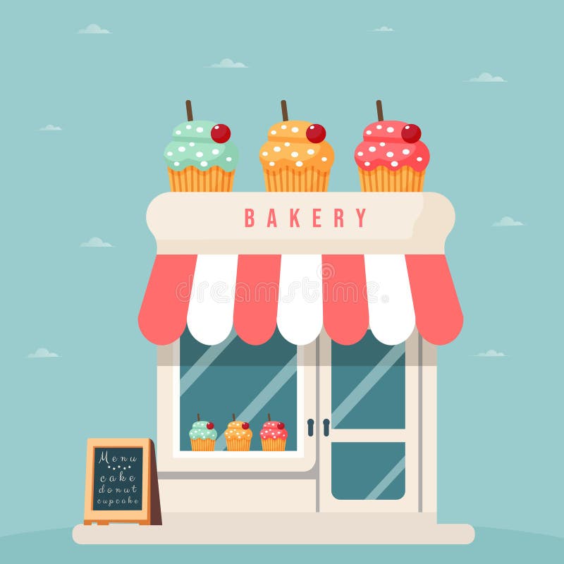 Bakery Shop in Flat Style with Cupcakes Stock Vector - Illustration of ...