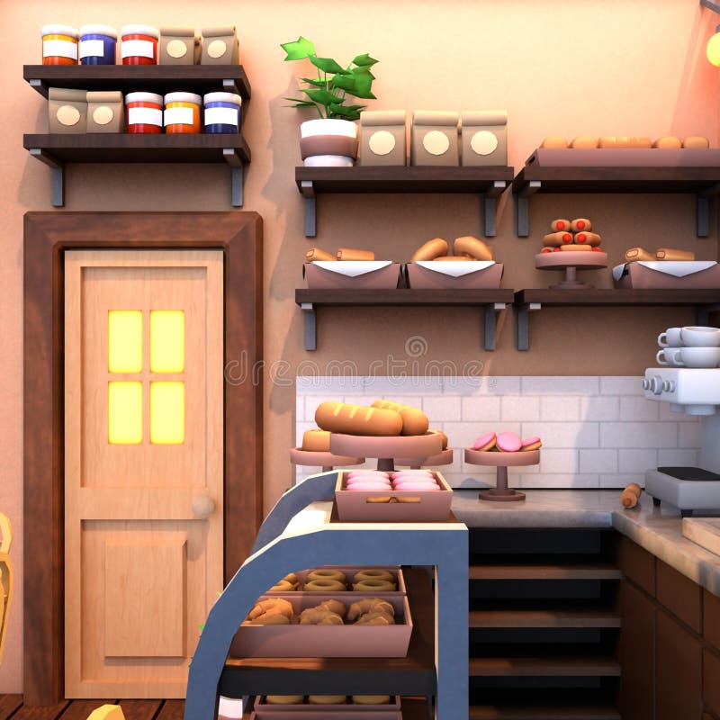 Bakery Shop Interior Design 3d Illustration with Bread Stock ...