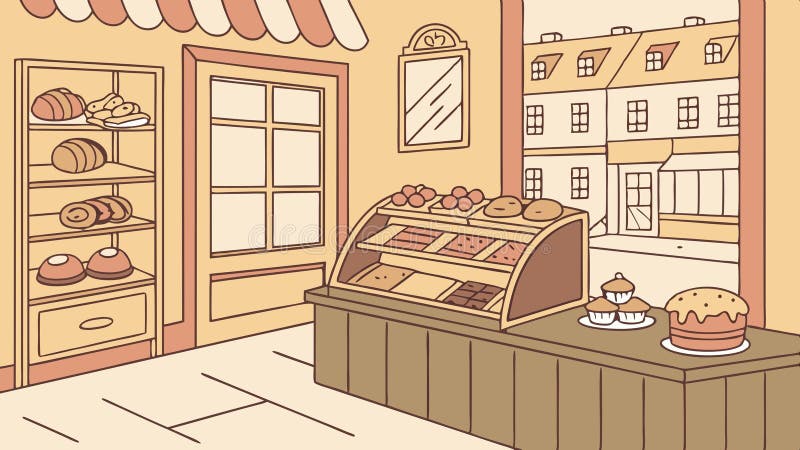 Bakery Shop Interior, Fresh Bread Pastry Display Vector Design ...