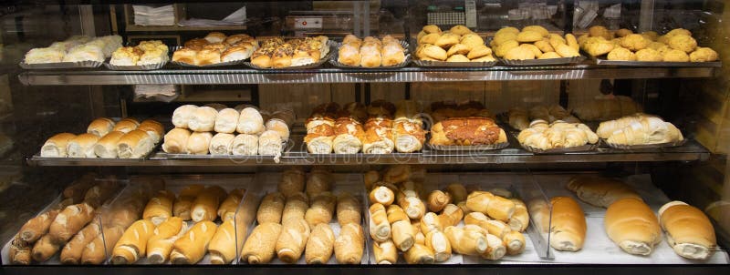 Bakery showcase bread view stock image. Image of shelf - 309054795