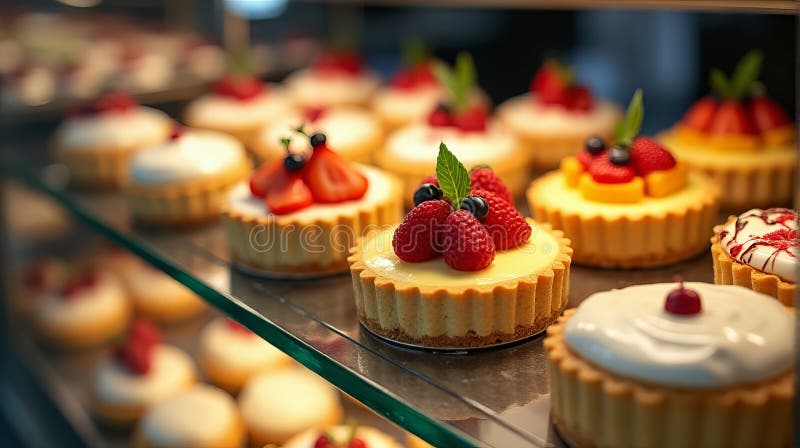 Bakery Showcase: Assorted Cakes and Pastries in Display Case (Generated ...