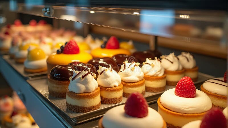Bakery Showcase: Assorted Cakes and Pastries in Display Case (Generated ...