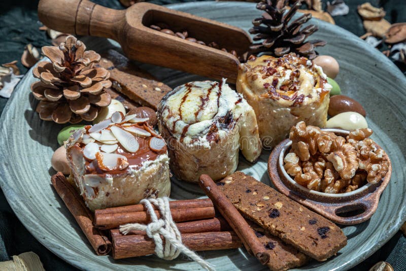 Bakery, Stick Cookies, Walnuts and Colored Eggs with Pine Cones on ...