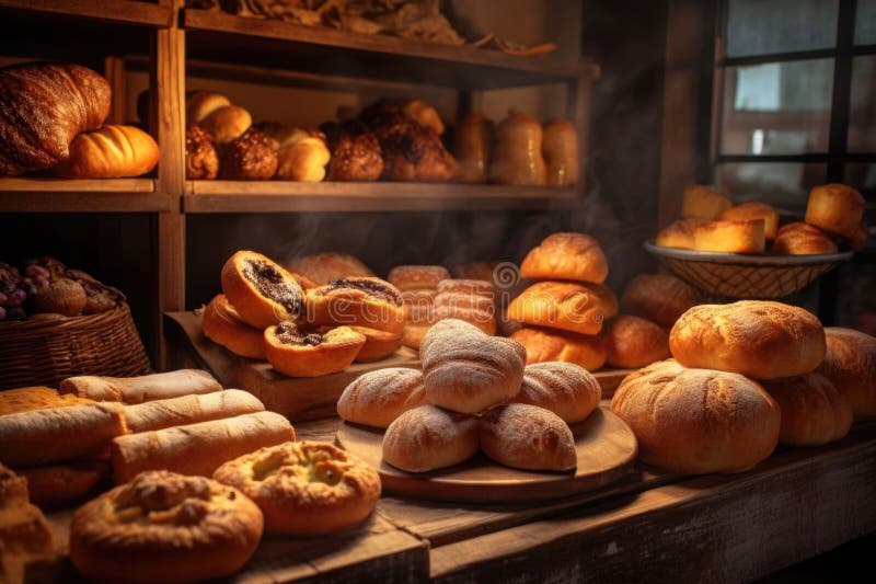 A Bakery Store with Bread and Pastries. Different Kinds of Bread, Cakes ...
