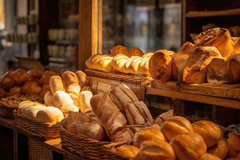 A Bakery Store with Bread and Pastries. Different Kinds of Bread, Cakes ...