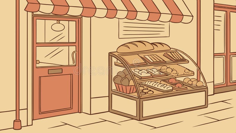 Bakery Storefront Display, Fresh Bread Pastries and Shop Facade Vector ...