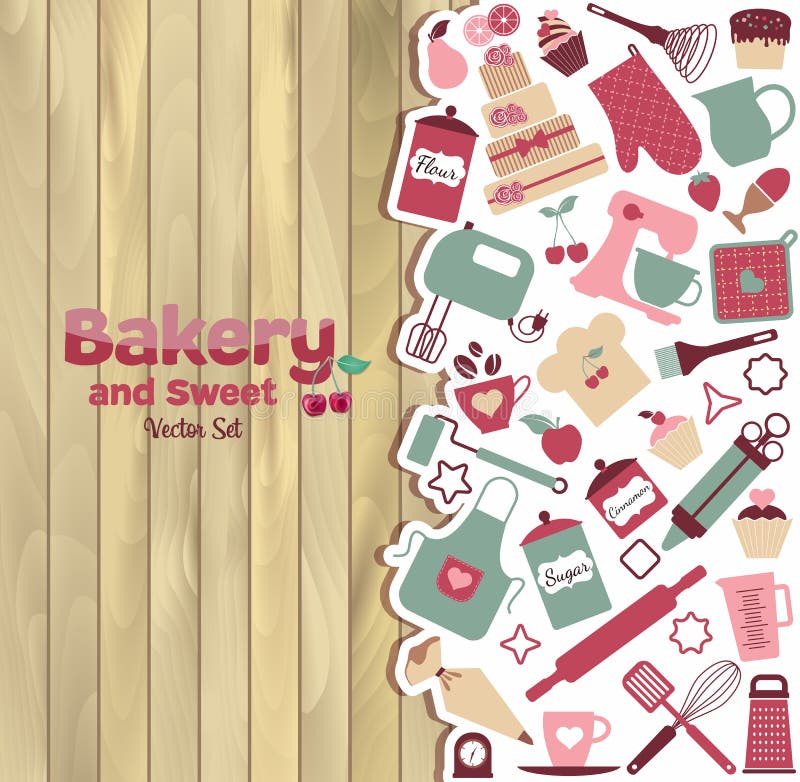 Bakery and Sweet Abstract Illustration on Wood. Stock Vector ...