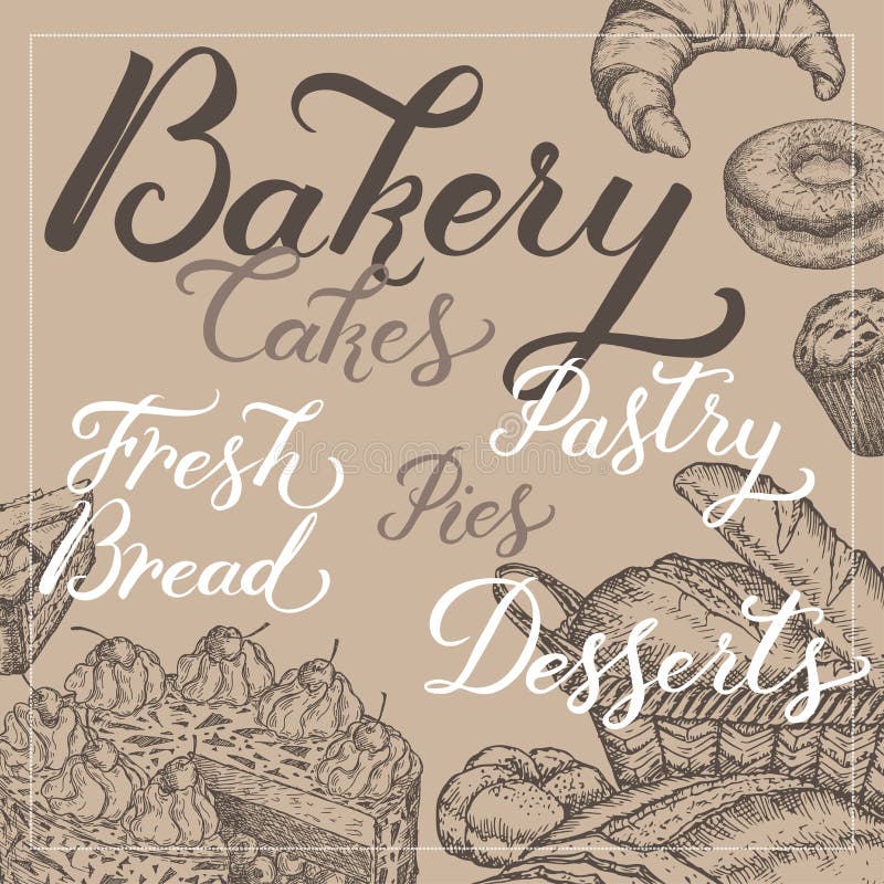 Bakery Template with Bread, Pastry, Cake, Pie Sketch and Related ...