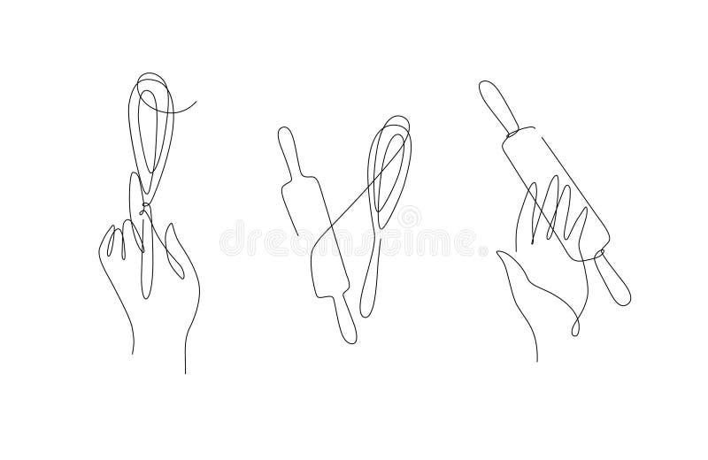 Bakery Tools Hand with Whisk and Rolling Pin Stock Vector ...