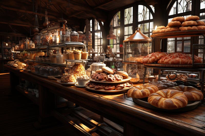 Bakery with Variety of Bread and Cakes Stock Illustration ...